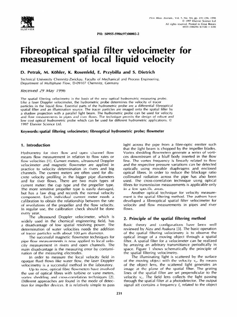 Fibreoptic Spatial Filter Velocimeter | PDF | Flow Measurement ...