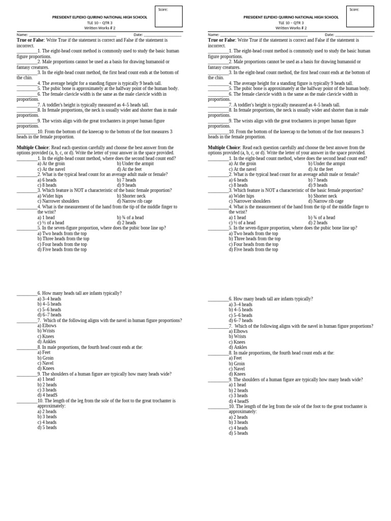 Head Count Quiz Qtr3 | PDF | Musculoskeletal System | Limbs (Anatomy)