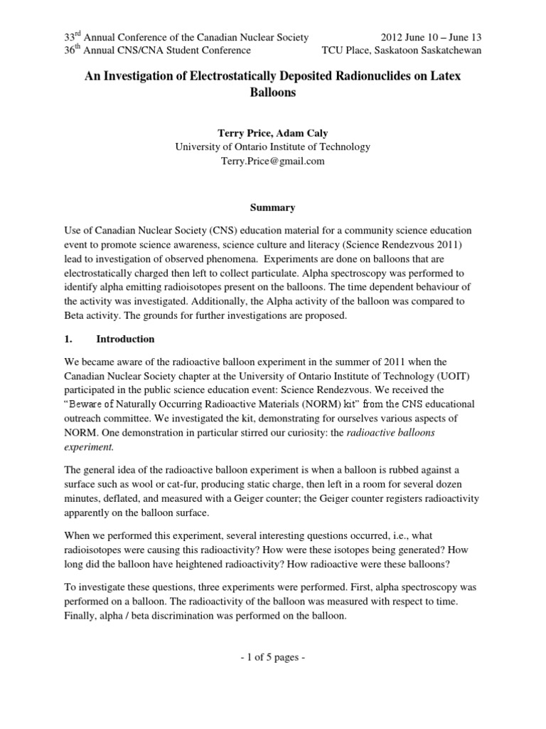 An Investigation of Electrostatically Deposited Radionuclides On A ...
