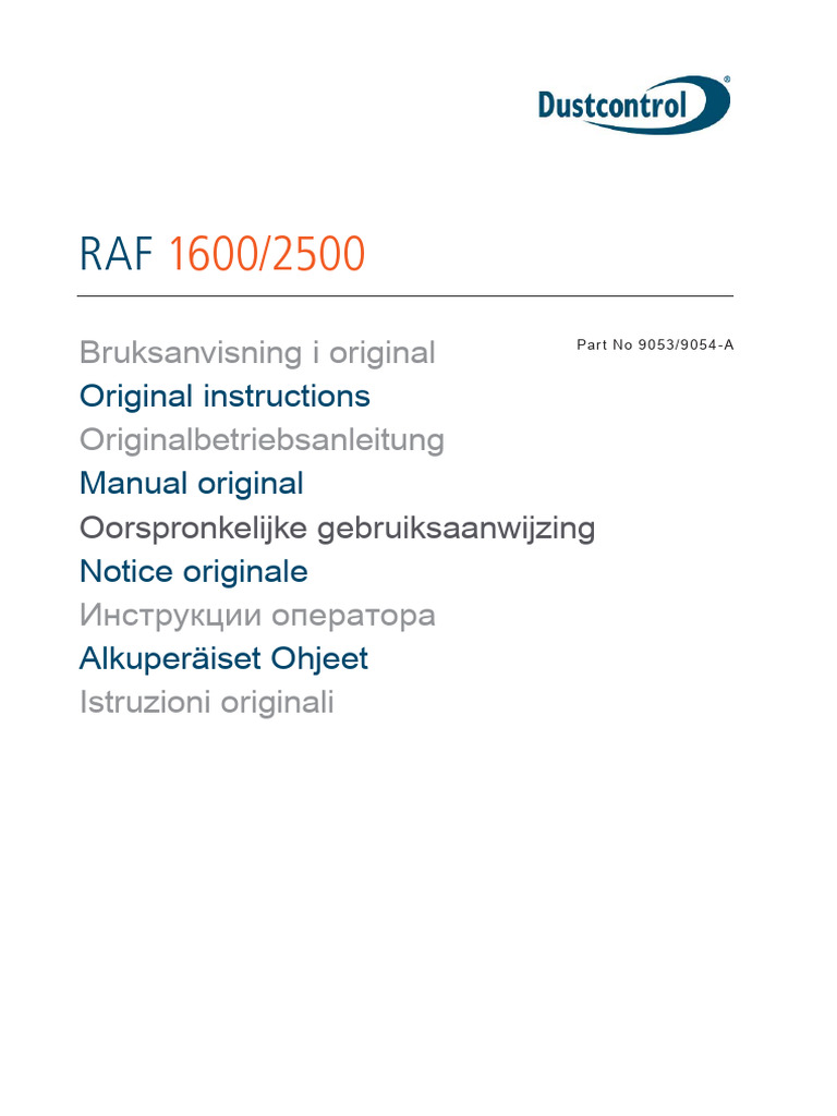 Dustcontrol Original Instructions RAF 1600 2500 9053 9054 A | PDF
