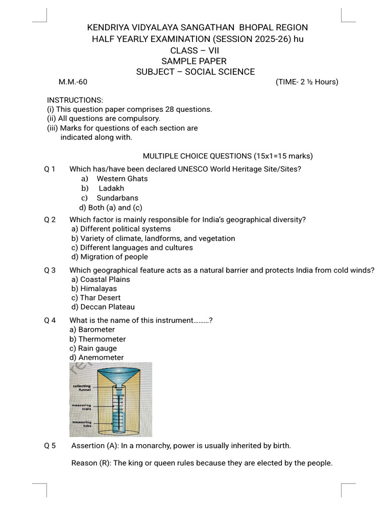 Class - 7 Sample Paper (SST) - 1 | PDF | Himalayas | Eurasia