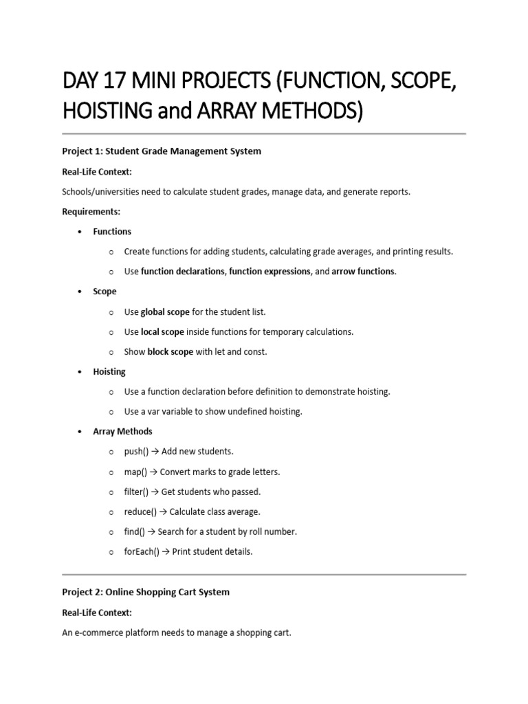 DAY 17 Function, Scope, Hoisting and Array Methods Mini Projects | PDF | Scope (Computer Science ...