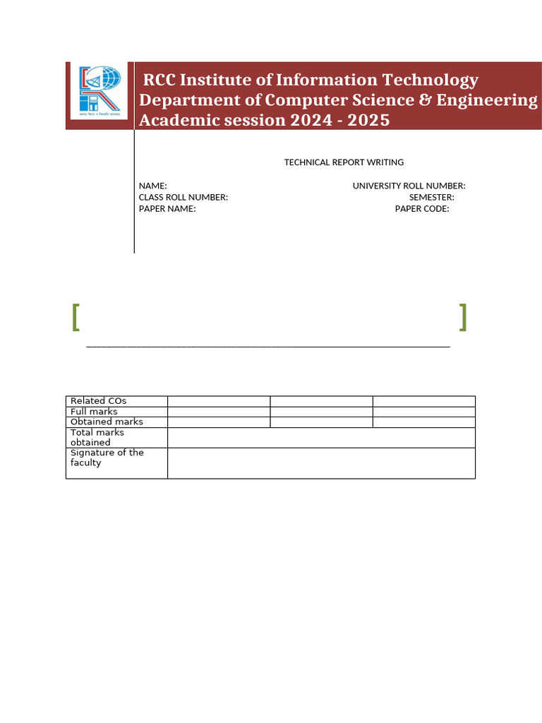 Front Page of Report Writing 2023-24 (Odd Semester) | PDF