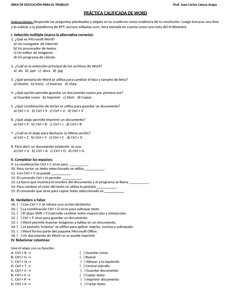 PRÁCTICA CALIFICADA DE WORD | PDF | Microsoft Word | Software