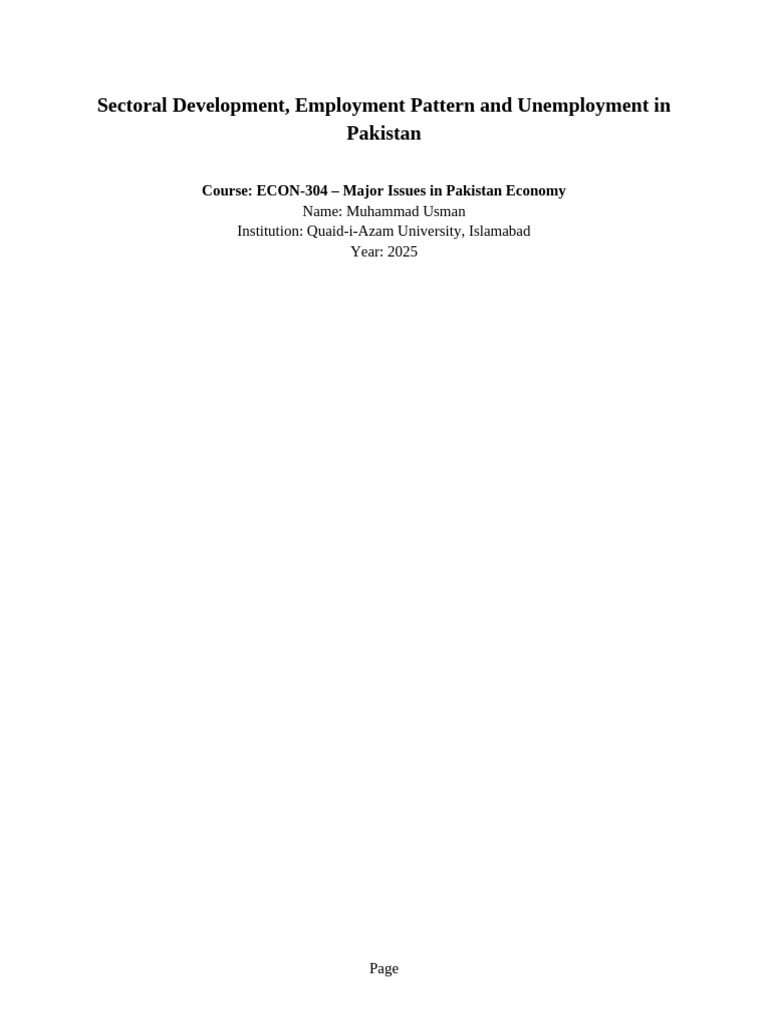 Sectoral Development Employment Unemployment Pakistan Formatted 2025 ...