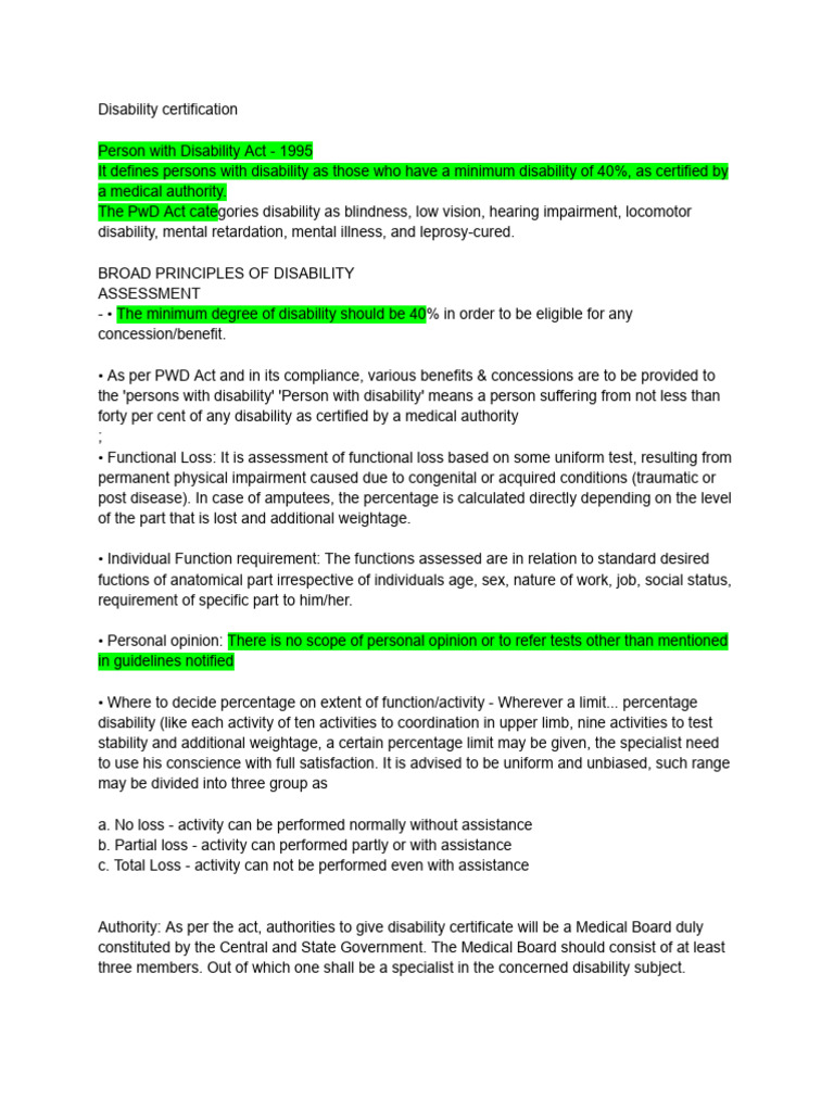Disability Certification Guidelines 1995 | PDF | Mental Disorder ...
