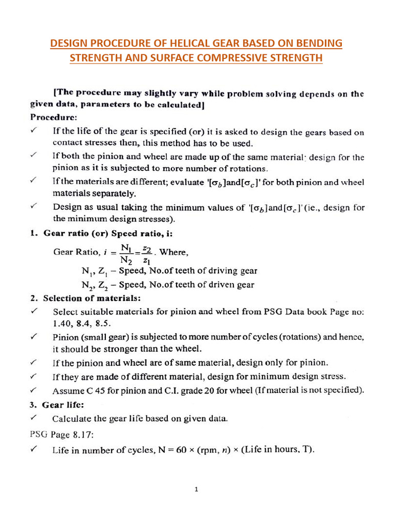 DESIGN PROCEDURE OF HELICAL GEAR-solved Problems | PDF