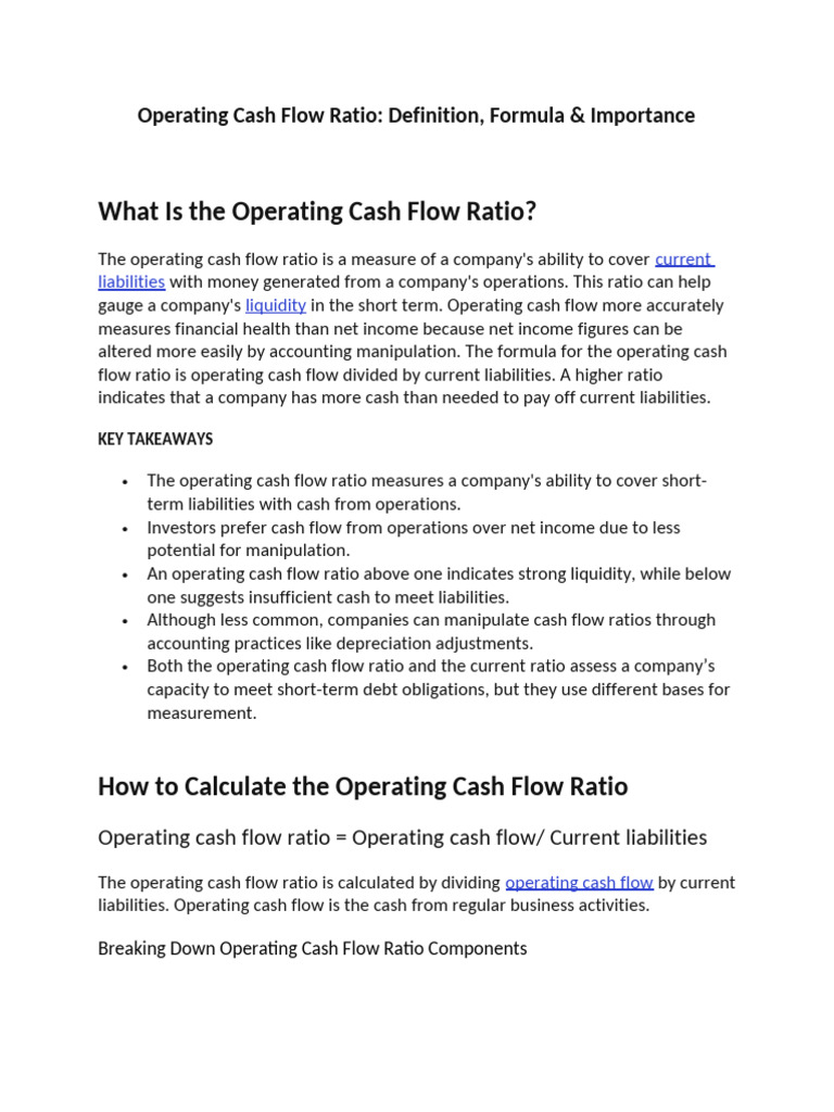 Operating Cash Flow Ratio | PDF | Expense | Income