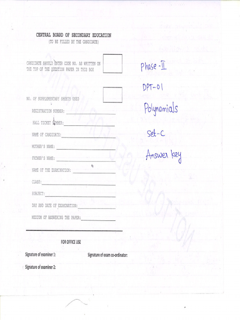 Polynomials Dpt-01 Set-C Answer Key | PDF