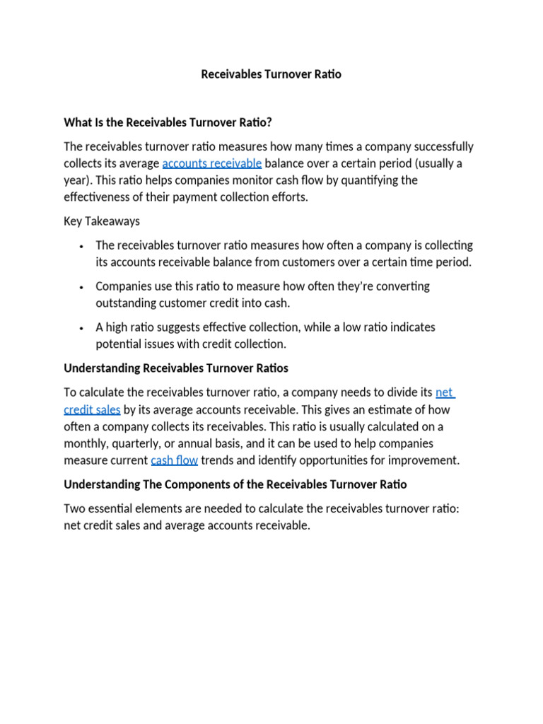 Receivables Turnover Ratio | PDF
