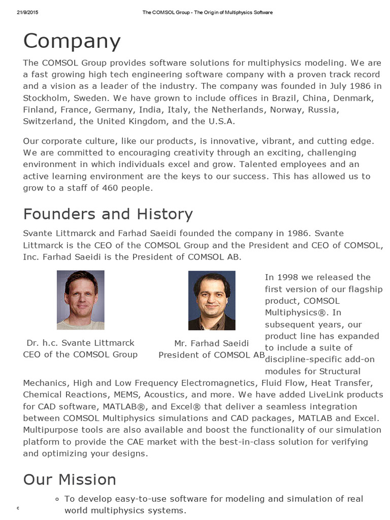 The COMSOL Group - The Origin of Multiphysics Software | PDF | Computing