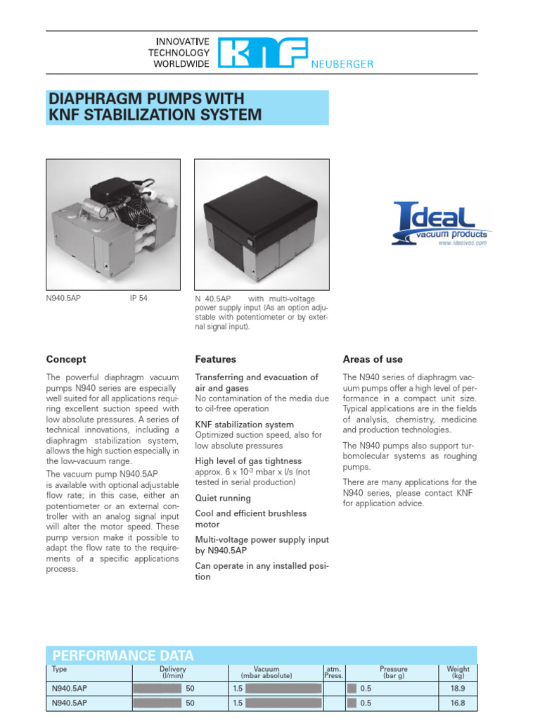 KNF N940 Vacuum Pump Manual | PDF | Pump | Vacuum