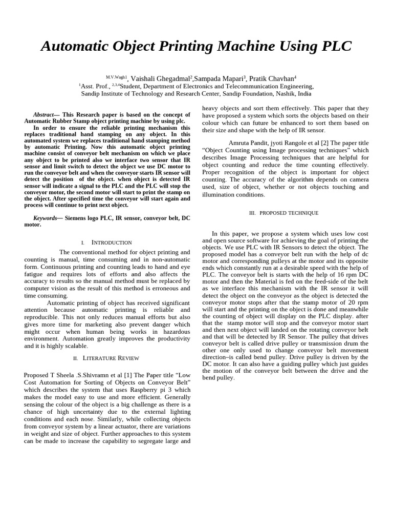 Automated Object Printing with PLC | PDF | Programmable Logic ...