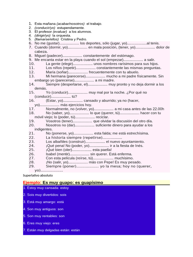 Ejercicios de gramática en español | PDF
