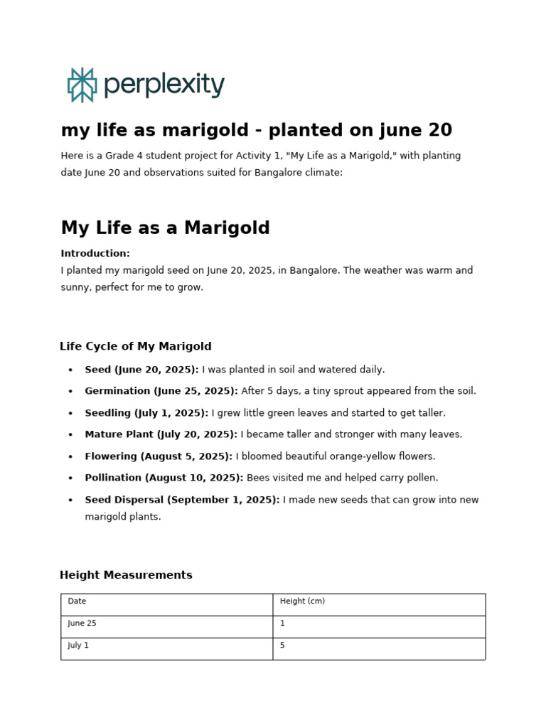 My Life As Marigold - Planted On June 20 | PDF