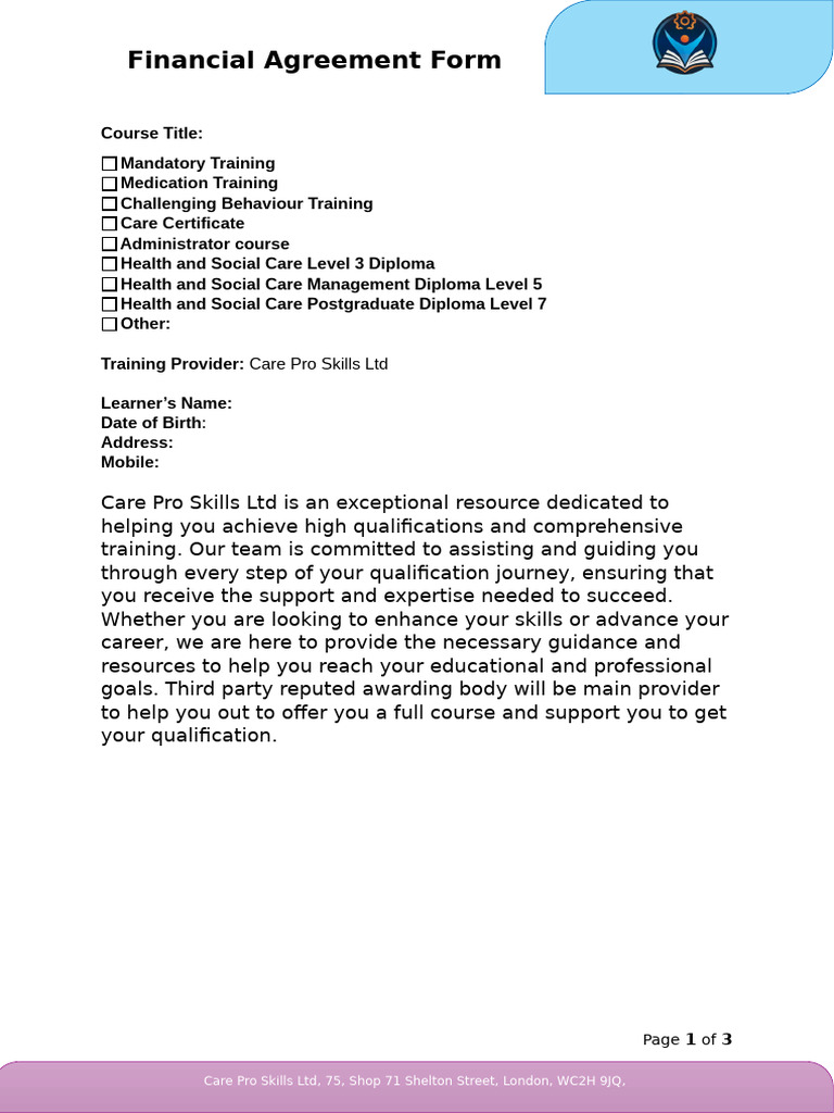 Finacial Agreement Form | PDF | Interest | Fee
