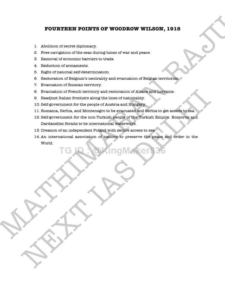 04a - Fourteen Points of Woodrow Wilson | PDF