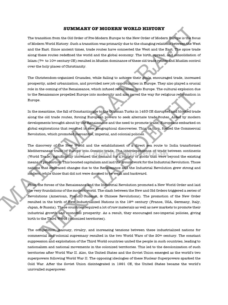 01c - Summary of Modern World History | PDF | Europe | Trade