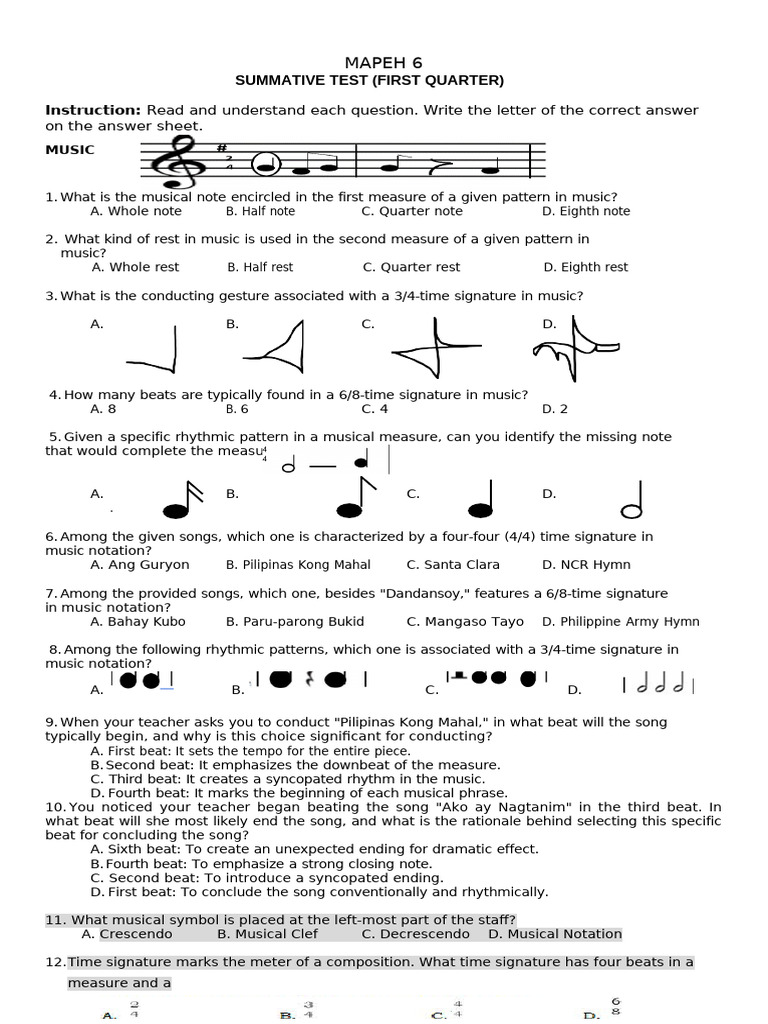 MAPEH 6 First Quarter PT 2024 2025 Revised | PDF | Logos | Design