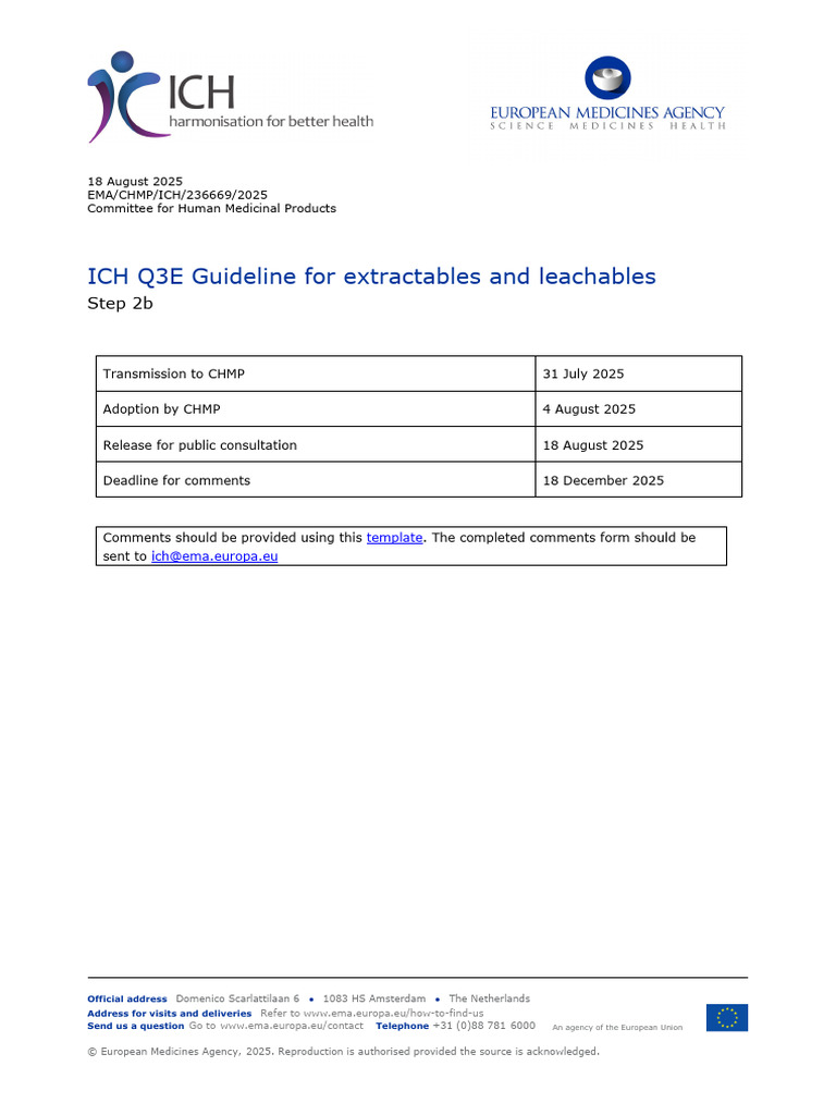 ICH Q3E Guideline For Extractables and Leachables | PDF | Risk | Risk ...