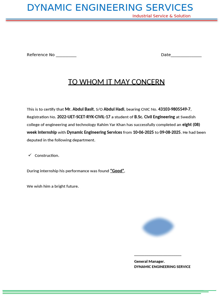 Abdul Basit 22CE17 Internship Letter | PDF