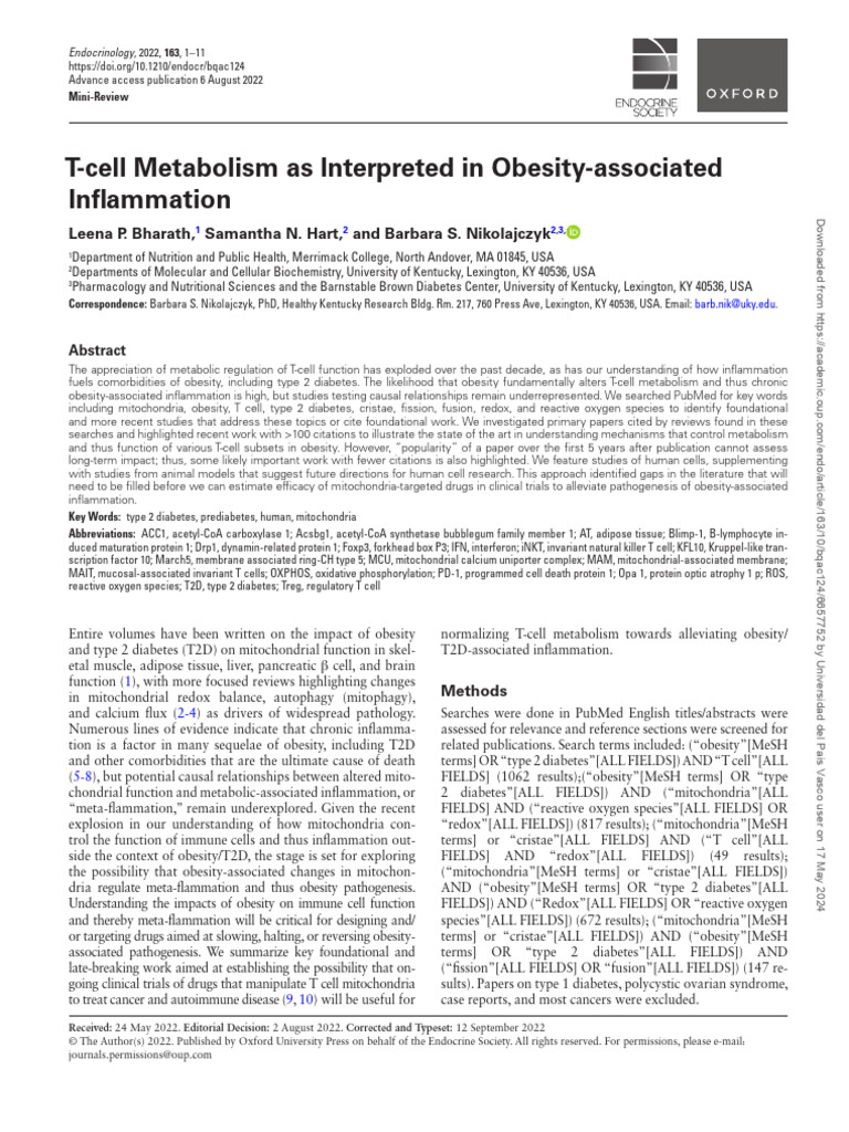 T Cell Metabolism As Interpreted in Obesity Assoc Inflammation | PDF ...