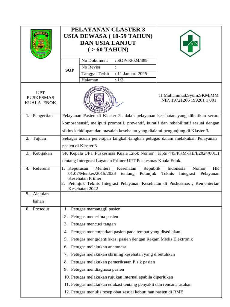 489 Sop Ilp Claster 3 Pelayanan Usia Produktif | PDF