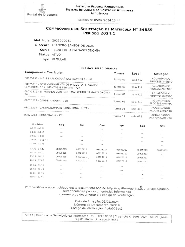 Comprovante de Iff Matricola | PDF