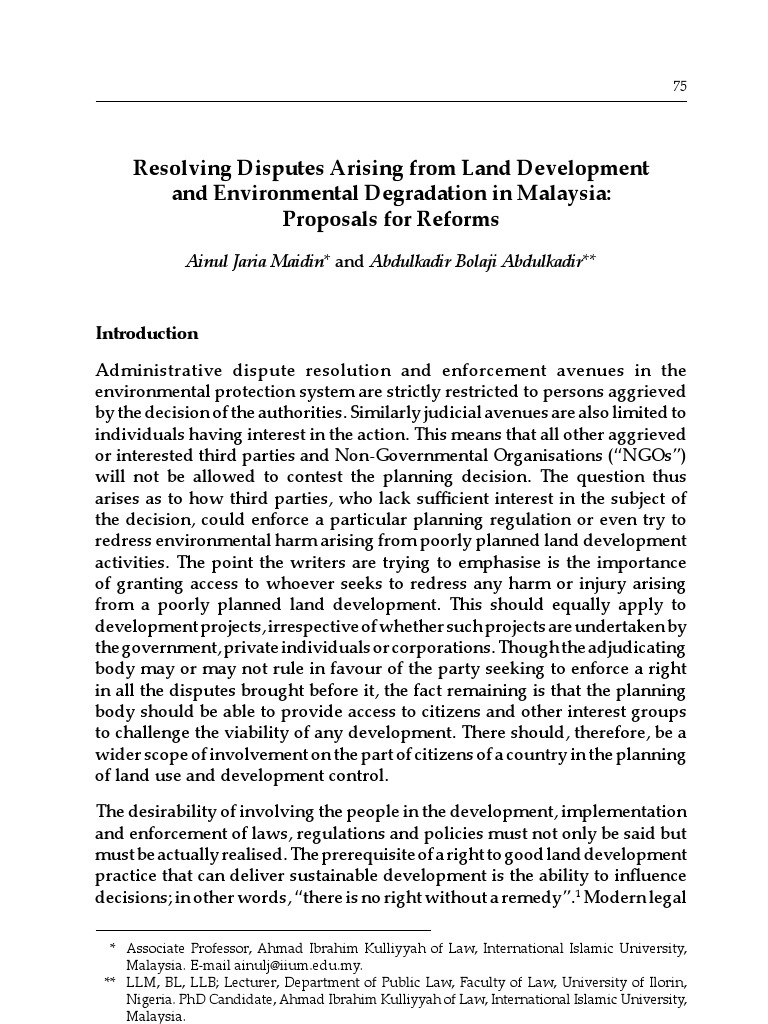 Resolving Disputes Arising From Land Development - AJM - ABDUL KADIR ...