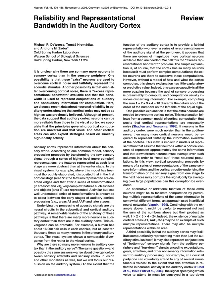 Reliability and Representational Bandwidth in The | PDF | Visual Cortex | Cerebral Cortex