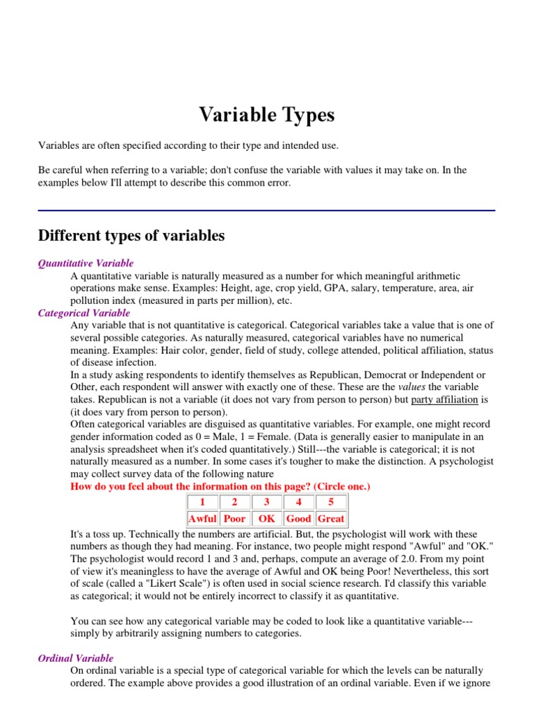 Variable Types | PDF | Dependent And Independent Variables | Categorical Variable