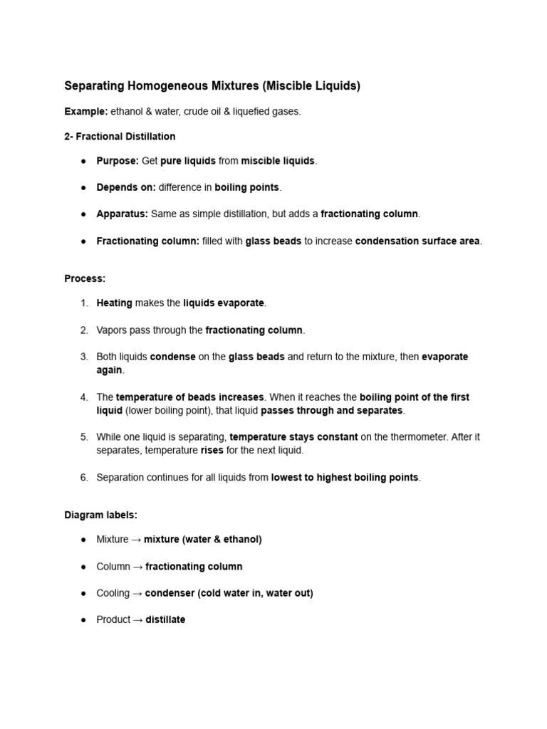 Separating Homogeneous Mixtures (Miscible Liquids) | PDF