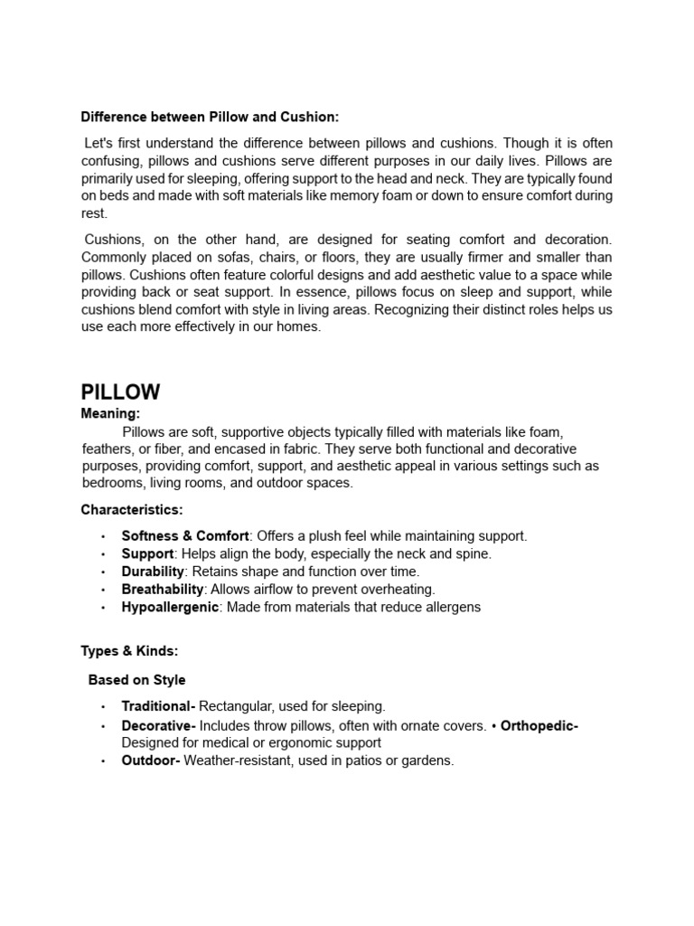 Pillows vs Cushions Explained | PDF | Pillow
