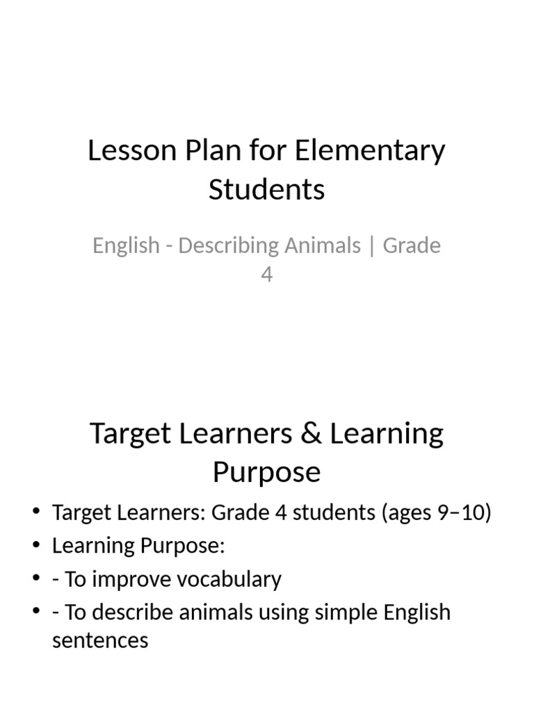 Lesson Plan Grade4 Animals | PDF