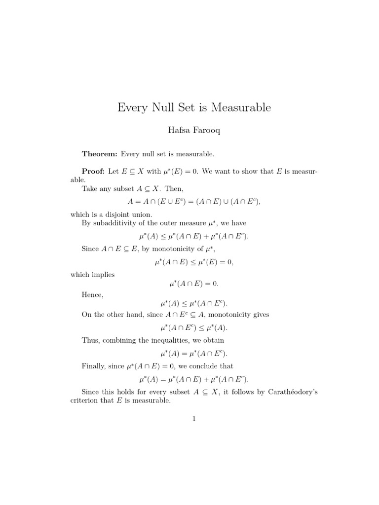Null Sets and Measurability | PDF