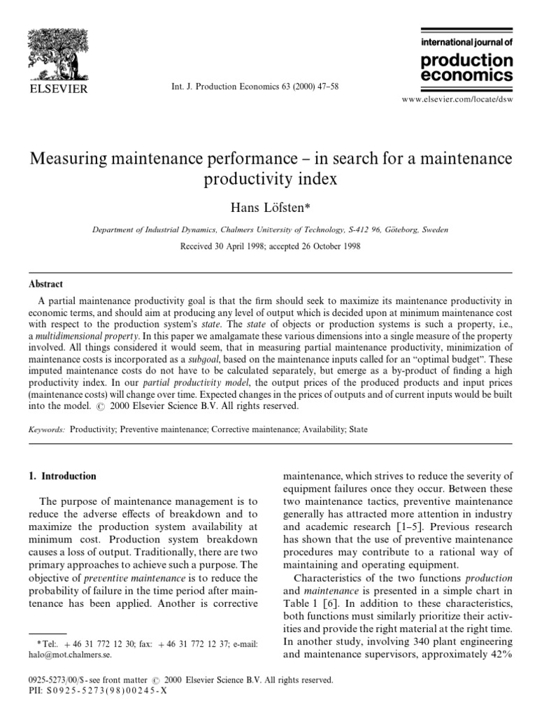 Measuring Maintenance Performance) in Search For A Maintenance ...