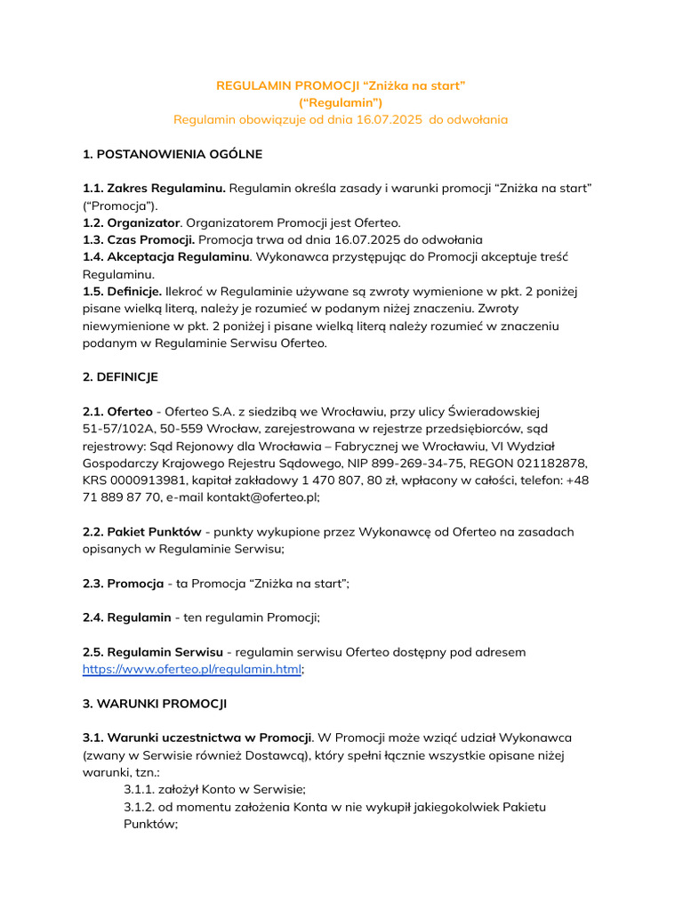 REGULAMIN PROMOCJI Znizka Na Start Lipiec 2025 | PDF