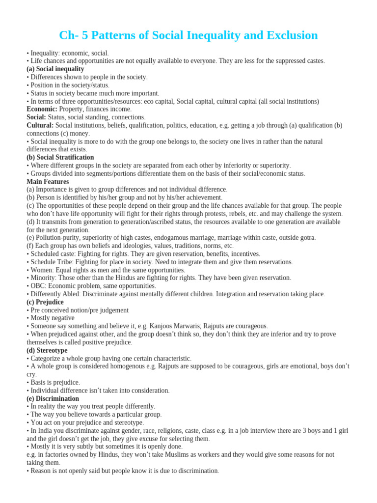 CH 5 Patterns of Social Inequality and Exclusion | PDF | Social ...