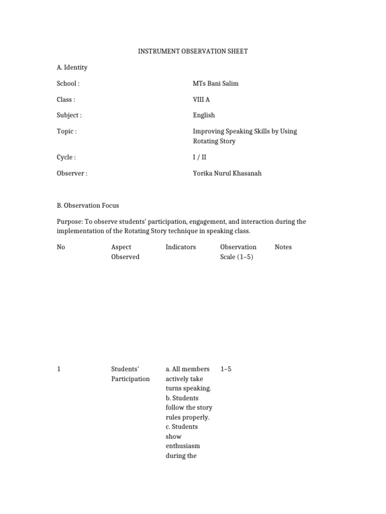 Instrument Observation Rotating Story | PDF | English Language ...