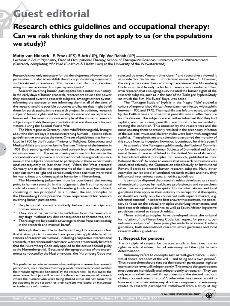 Articulo Research Ethics Guidelines and Occupational Therapy | PDF ...