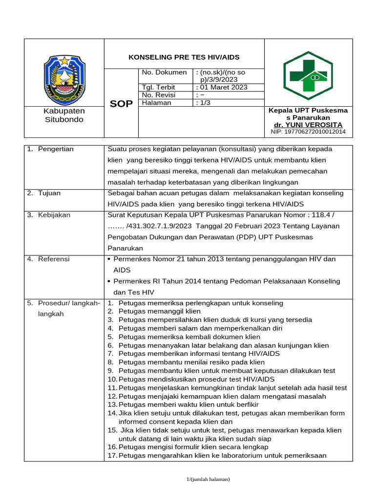 Sop Konseling (Pre Tes VCT) | PDF