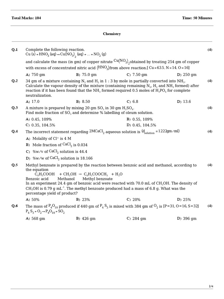 Concentration Terms Jee Mains Question-Paper | PDF | Methanol ...
