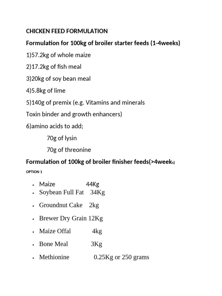 Chicken Feed Formulation | PDF | Flour | Soybean