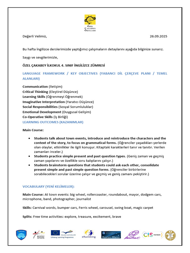 4th Grade Week 3 P. Letter | PDF