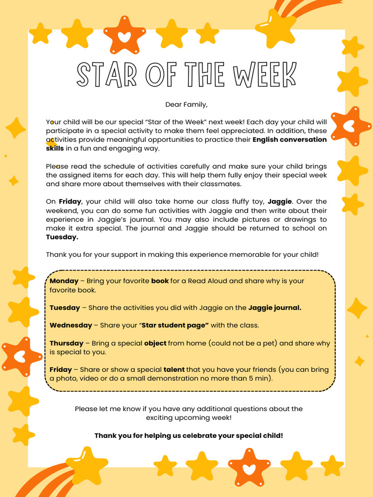 Actividades para la Estrella de la Semana | PDF