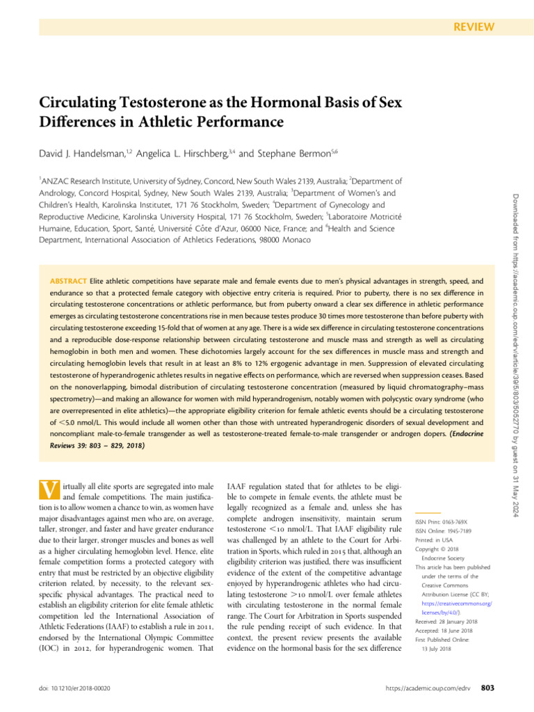 Testosterone's Role in Athletic Gender Gaps | PDF | Testosterone | Testicle