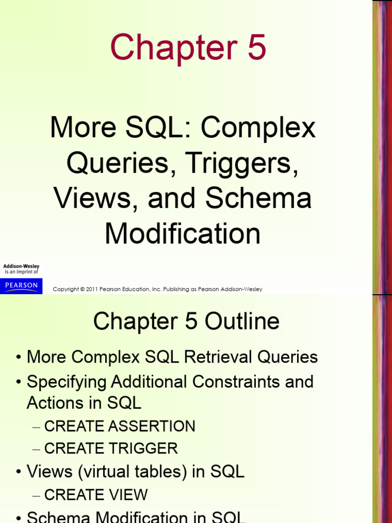 Ch05 More SQL - Complex Queries, Triggers, Views, and Schema Modification | PDF | Sql | Data ...