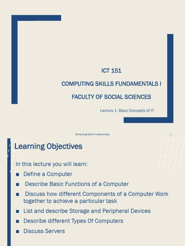 LECTURE 1 Basic Concepts | PDF | Computer Data Storage | Personal Computers