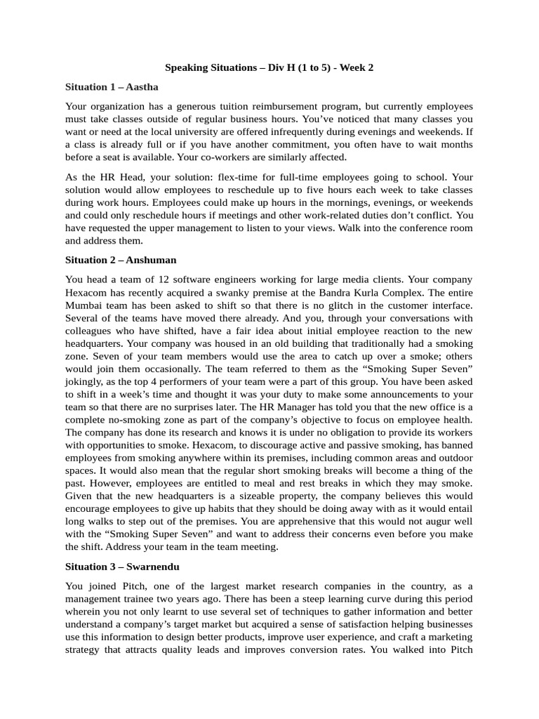 Speaking Situations - H (1 To 5) - Week 2 | PDF | Sustainability | Brand