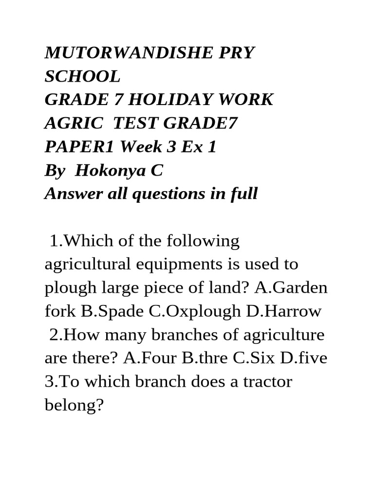 Grade 7 Holiday Work Week 3 Ex 1 | PDF | Soil | Agriculture